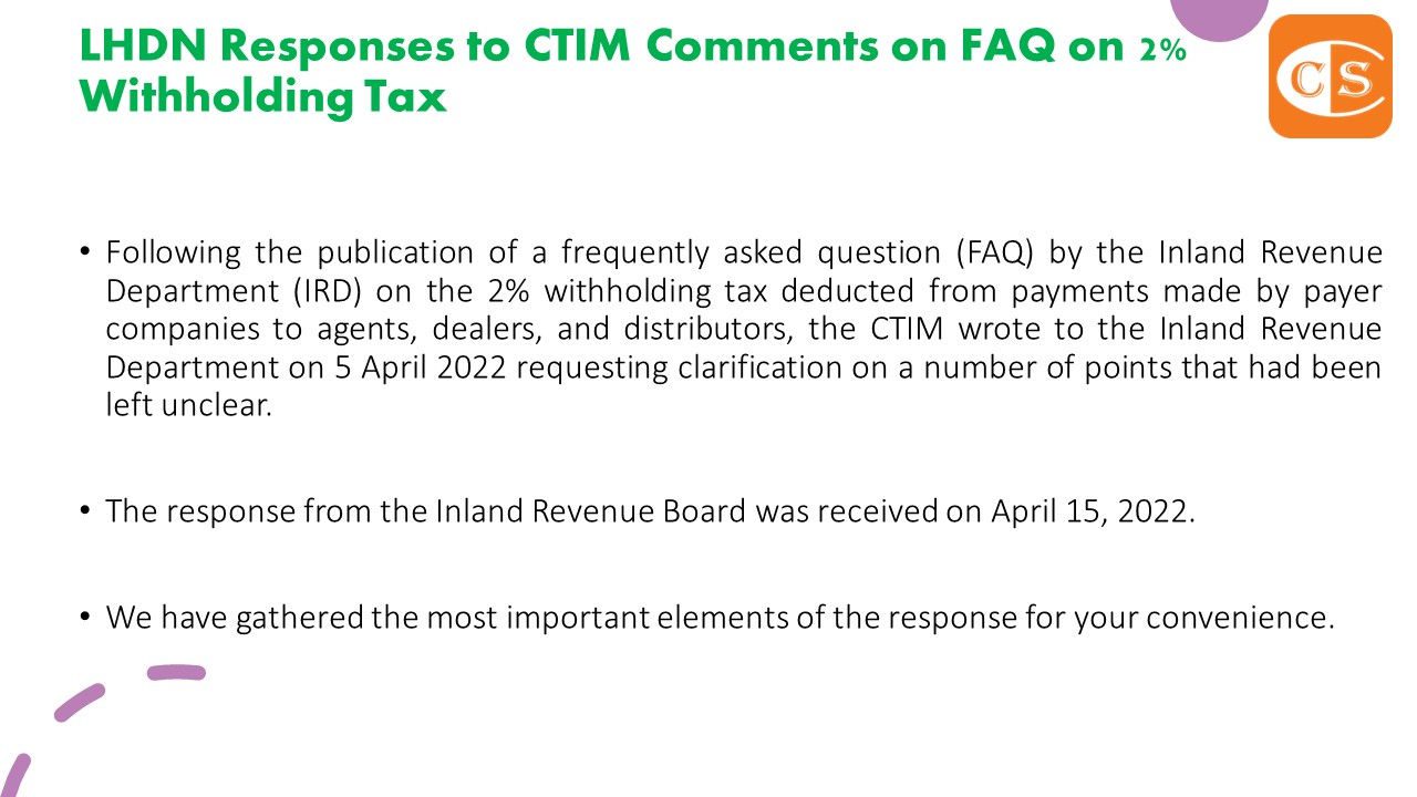 LHDN Responses to CTIM Comments on FAQ on 2% Withholding Tax Deducted ...