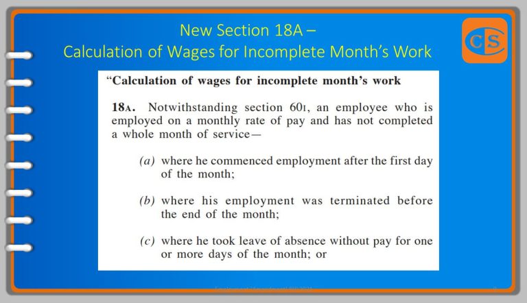 New Section 18A – Calculation of Wages for Incomplete Month’s Work – CCS