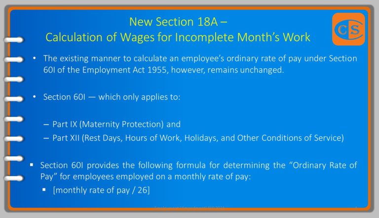 New Section 18A – Calculation of Wages for Incomplete Month’s Work – CCS