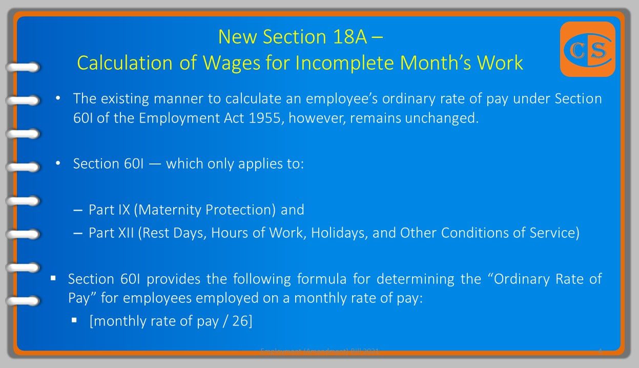 New Section 18A – Calculation of Wages for Incomplete Month’s Work – CCS