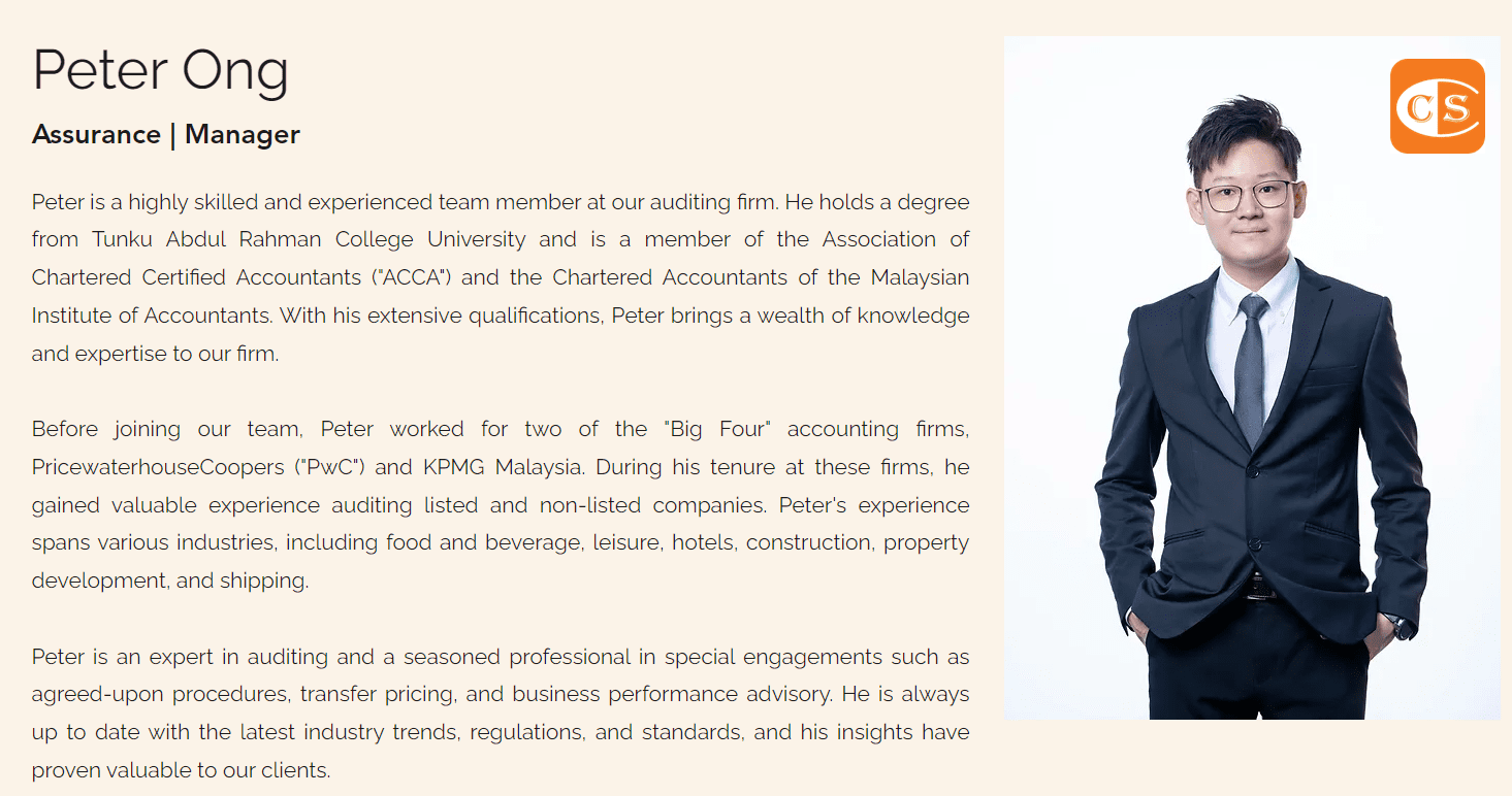 Announcement: Peter Ong Promoted to Assurance Manager at CCS Group – CCS